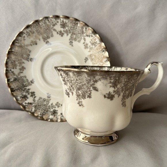 Kitchen | Vintage 198s Royal Albert Platinum Floral Filigree Tea Set ...